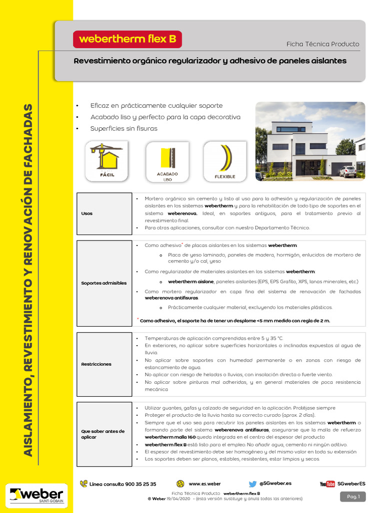 Mortero Webertherm Flex B para Fachadas | PDF | Mortero (Albañilería ...