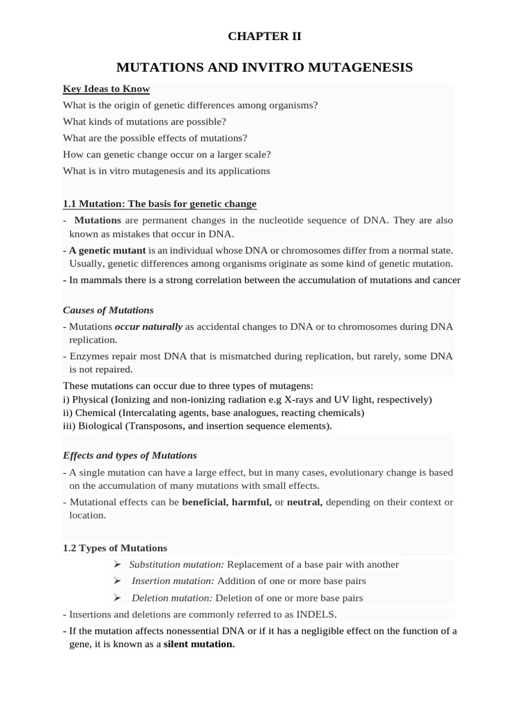 Mutations and Invitro Mutagenesis | PDF | Mutation | Point Mutation