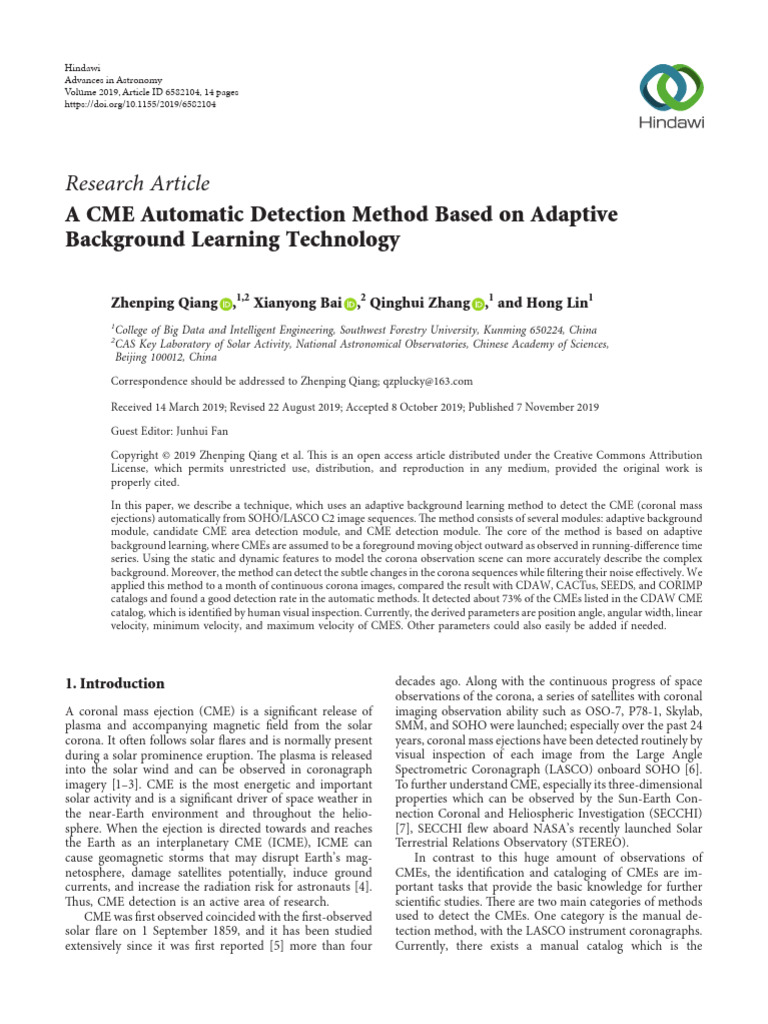 A CME Automatic Detection Method Based On Adaptive Backround Learning ...