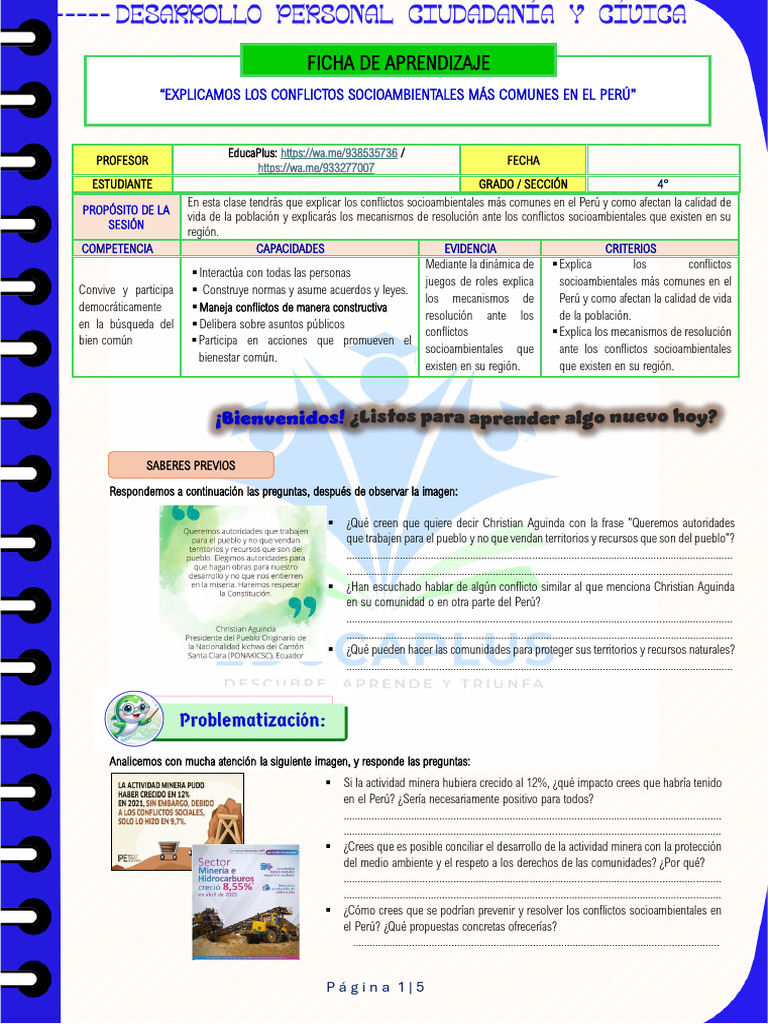 C - DPCC 4° - Ficha de Aprendizaje | PDF | Perú