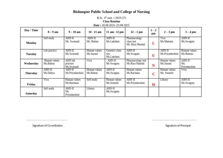 B.Sc. Nursing 4th Sem Class Routine 2025 | PDF