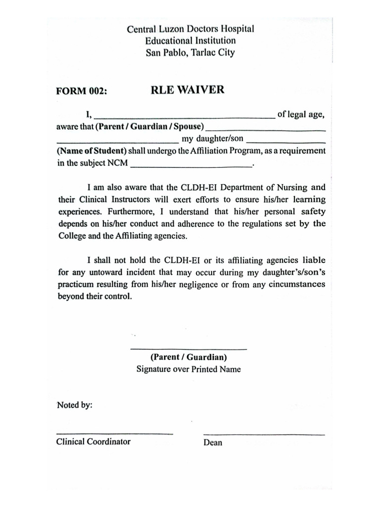 Waiver Form For Affiliation | PDF