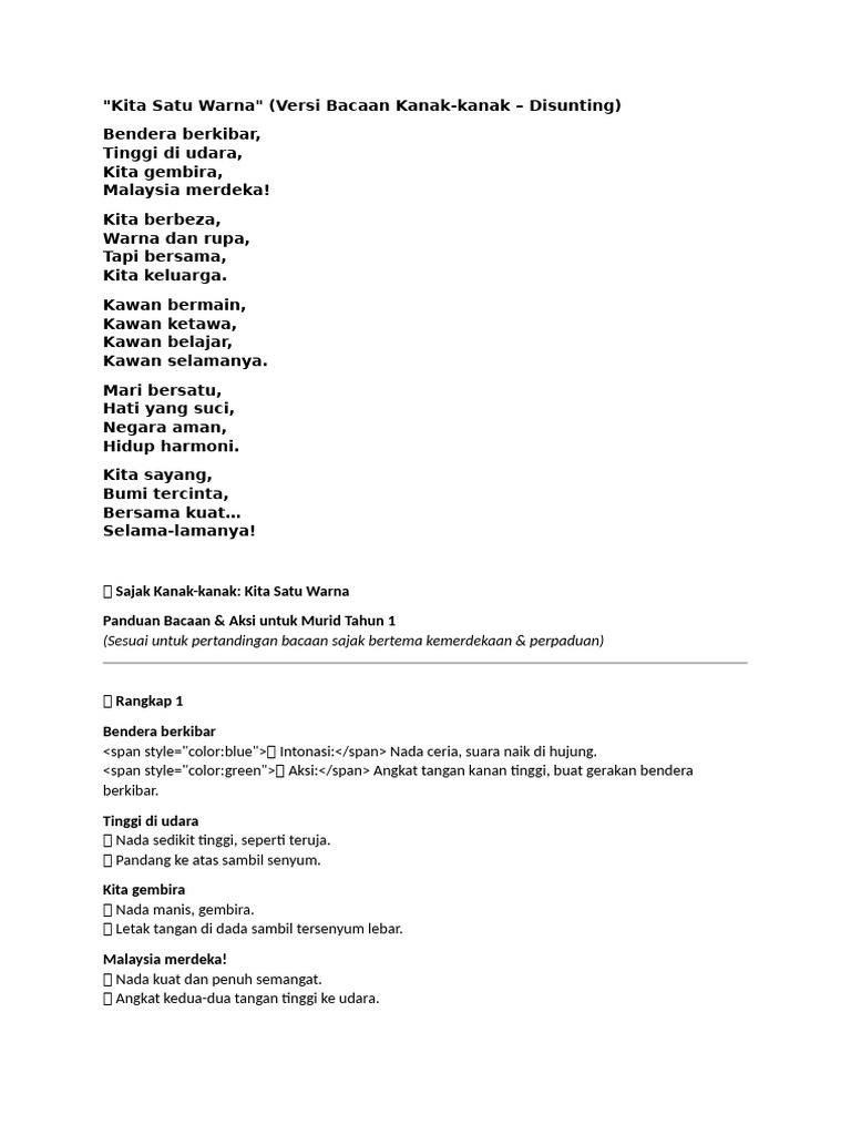 Sajak Merdeka Tahun 1 2025 | PDF