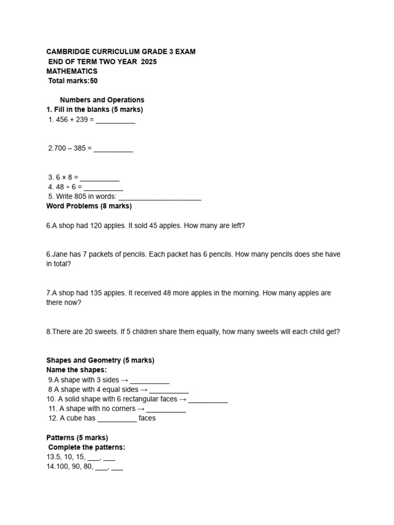 Midterm Mathematics Exam 2025 | PDF