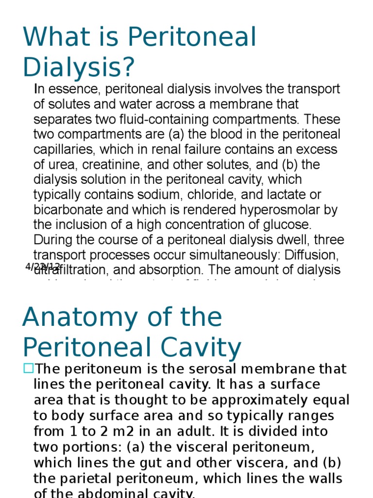 Overview of Peritoneal Dialysis Types | PDF | Dialysis | Hemodialysis