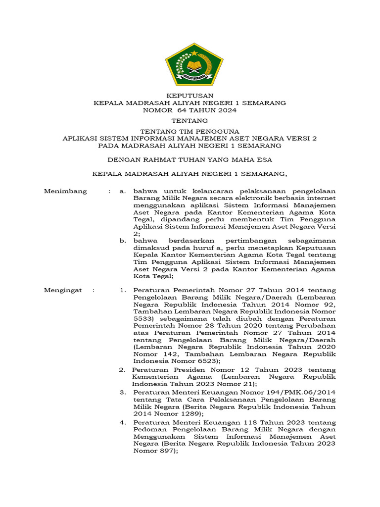 Tim Pengguna Aplikasi SIMAN 2 MAN 1 Semarang | PDF