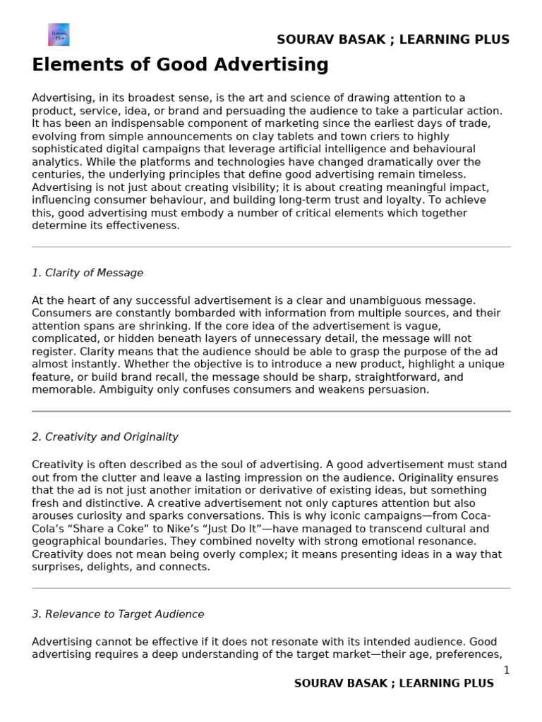 Key Elements of Effective Advertising | PDF | Advertising | Brand