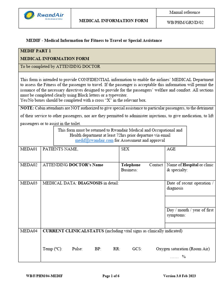 Medical Fitness to Travel Form | PDF | Terminal Illness | Medicine