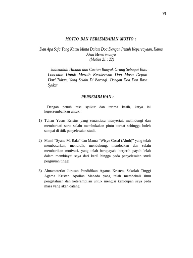 Persembahan dan Motto Skripsi Kristen | PDF