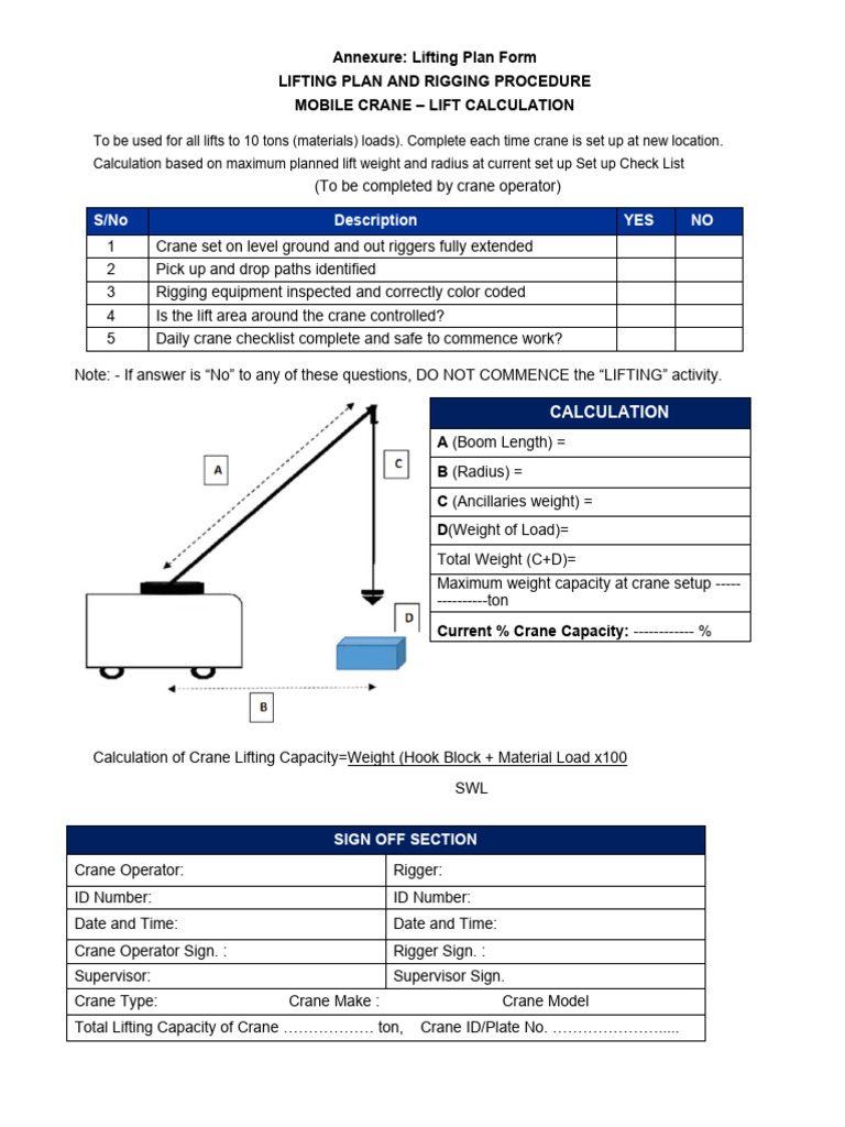 Crane Lifting Plan Calculation Pdf Crane Machine Construction