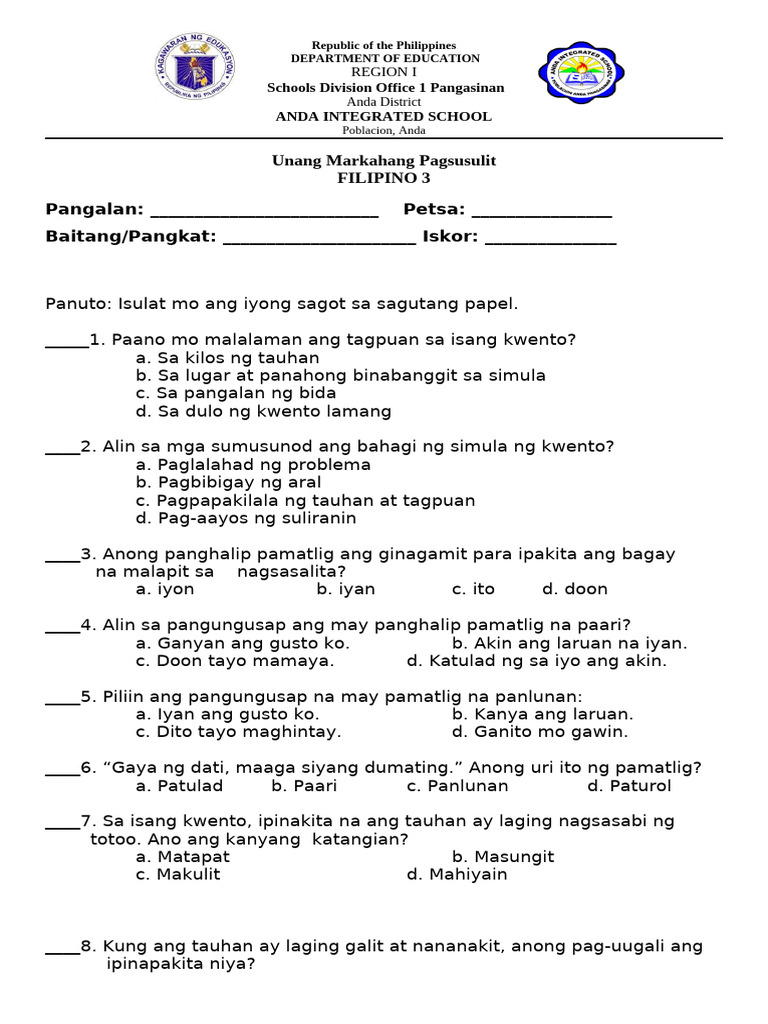 Test Question FILIPINO | PDF