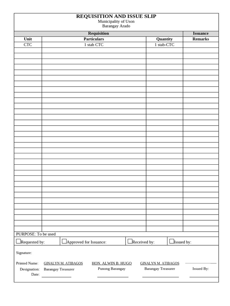 Requisition and Issue Slip | PDF