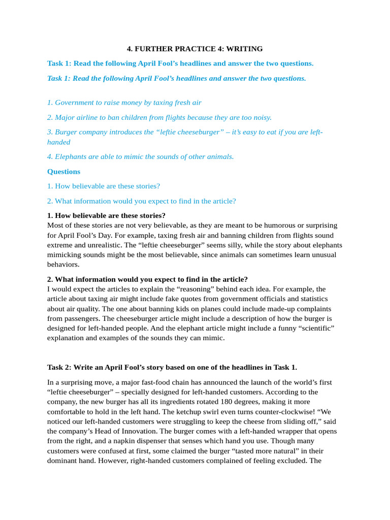 U6.4. Further Practice 4 Writing | PDF