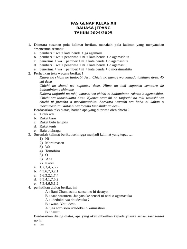 Kisi2 Pas Genap | PDF