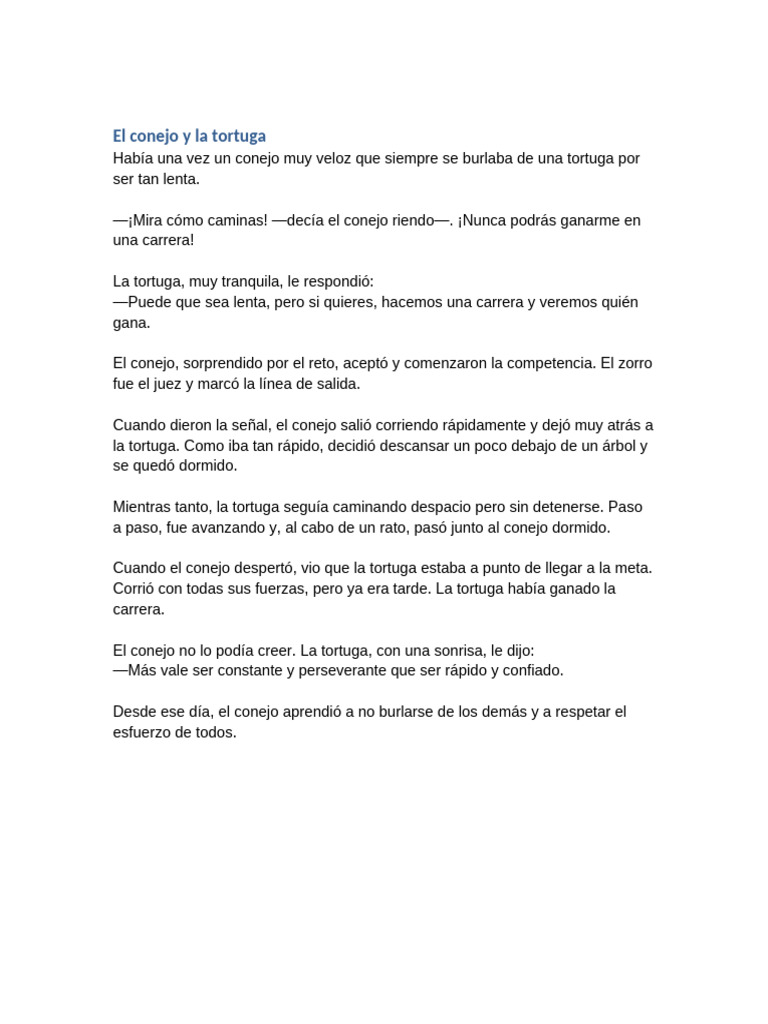 El Conejo y La Tortuga | PDF