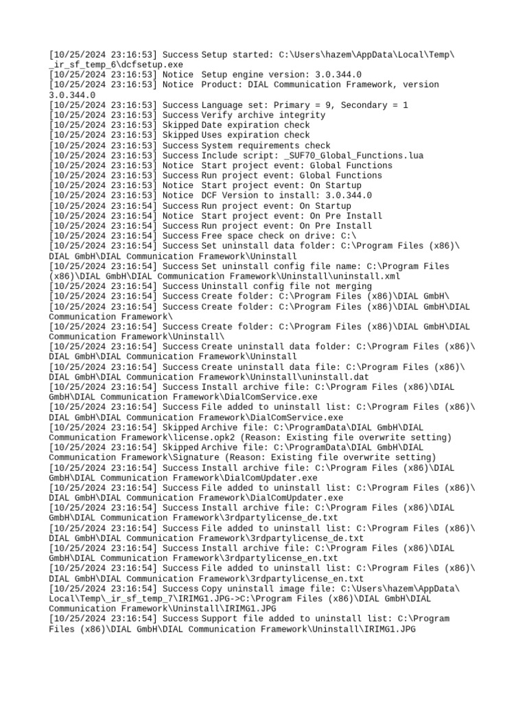 DIAL Communication Framework Setup Log | PDF | Text File | Computer File