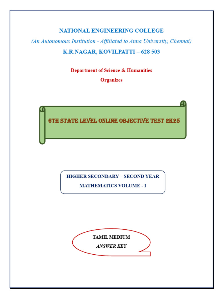 6th State Level Math Test Answer Key | PDF