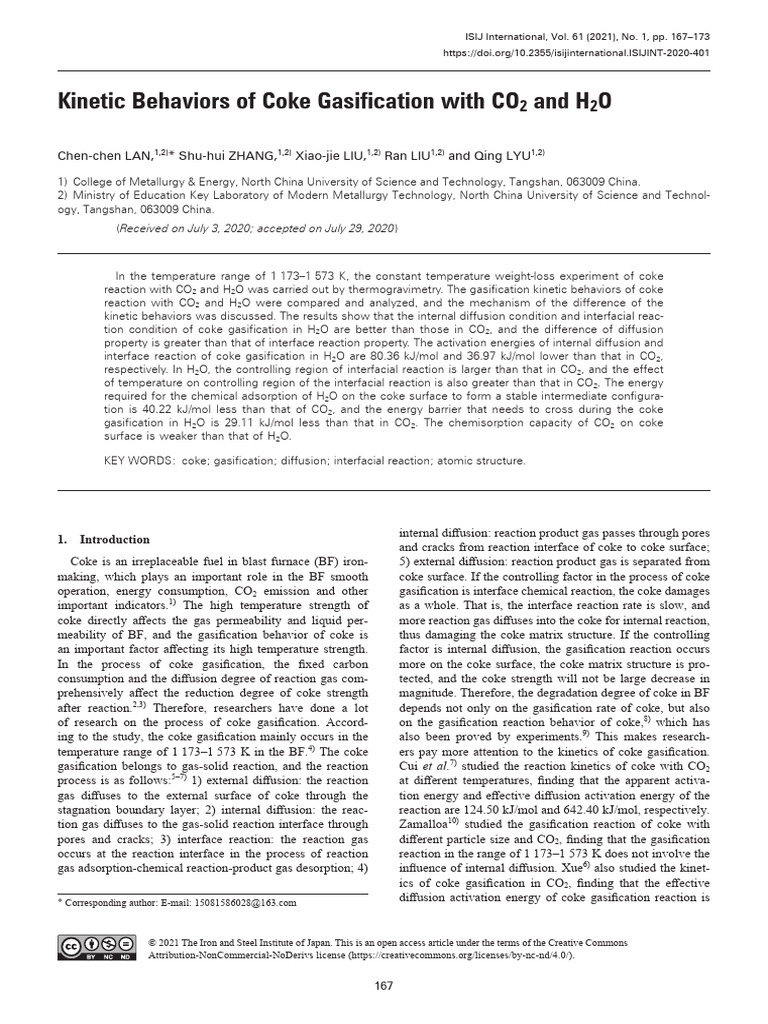 Coke Gasification Kinetics with CO2 and H2O | PDF | Chemical Reactions ...