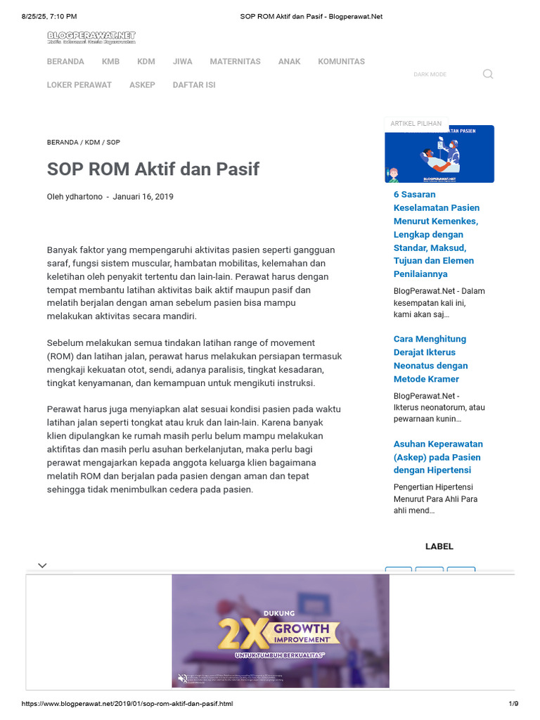 SOP Latihan ROM Aktif dan Pasif | PDF