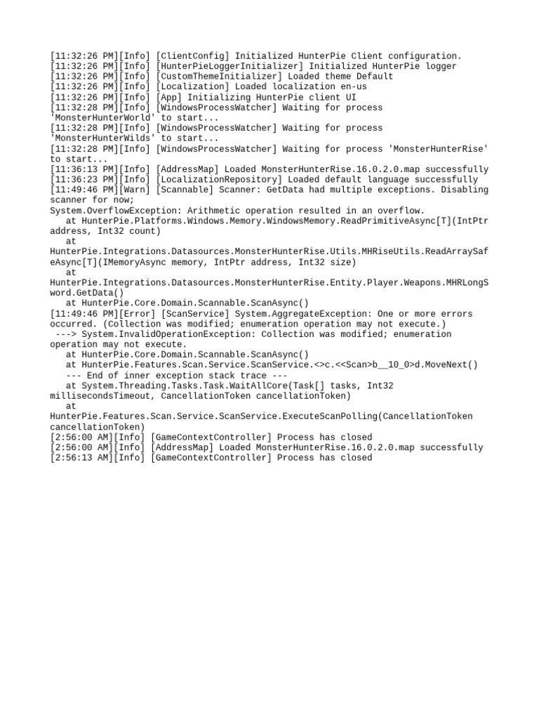 HunterPie Client Initialization Log | PDF