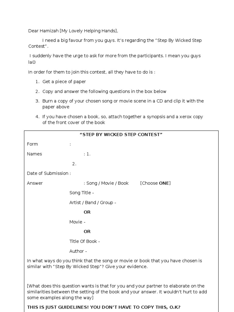 Step By Wicked Step Contest Guidelines | PDF