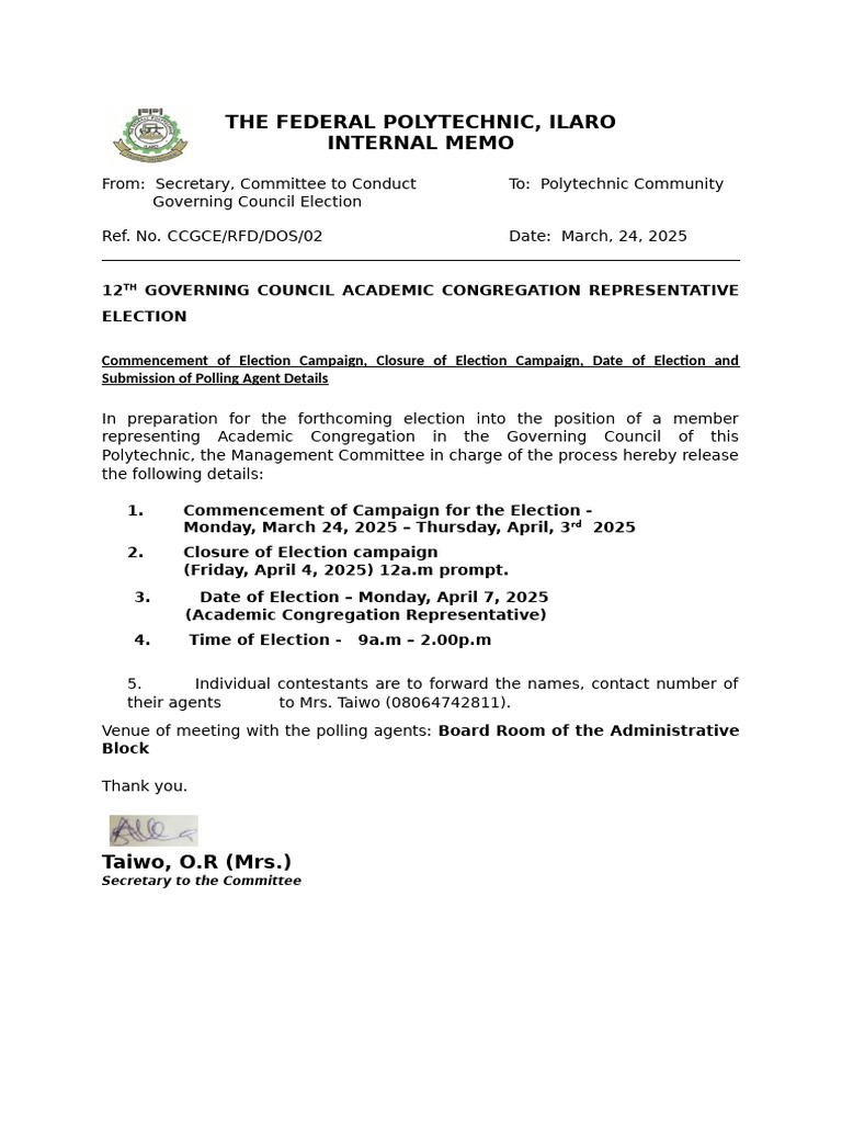Ilaro Polytechnic Governing Council Election Details | PDF