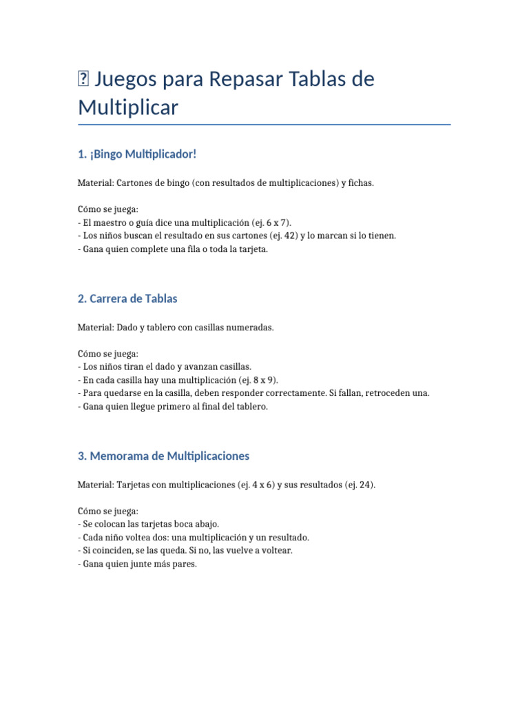 Juegos Divertidos para Aprender Multiplicación | PDF