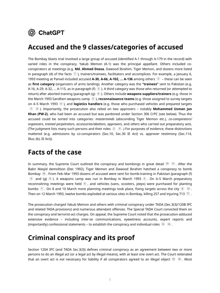 Bombay Blasts Trial: Accused Overview | PDF | Evidence (Law ...