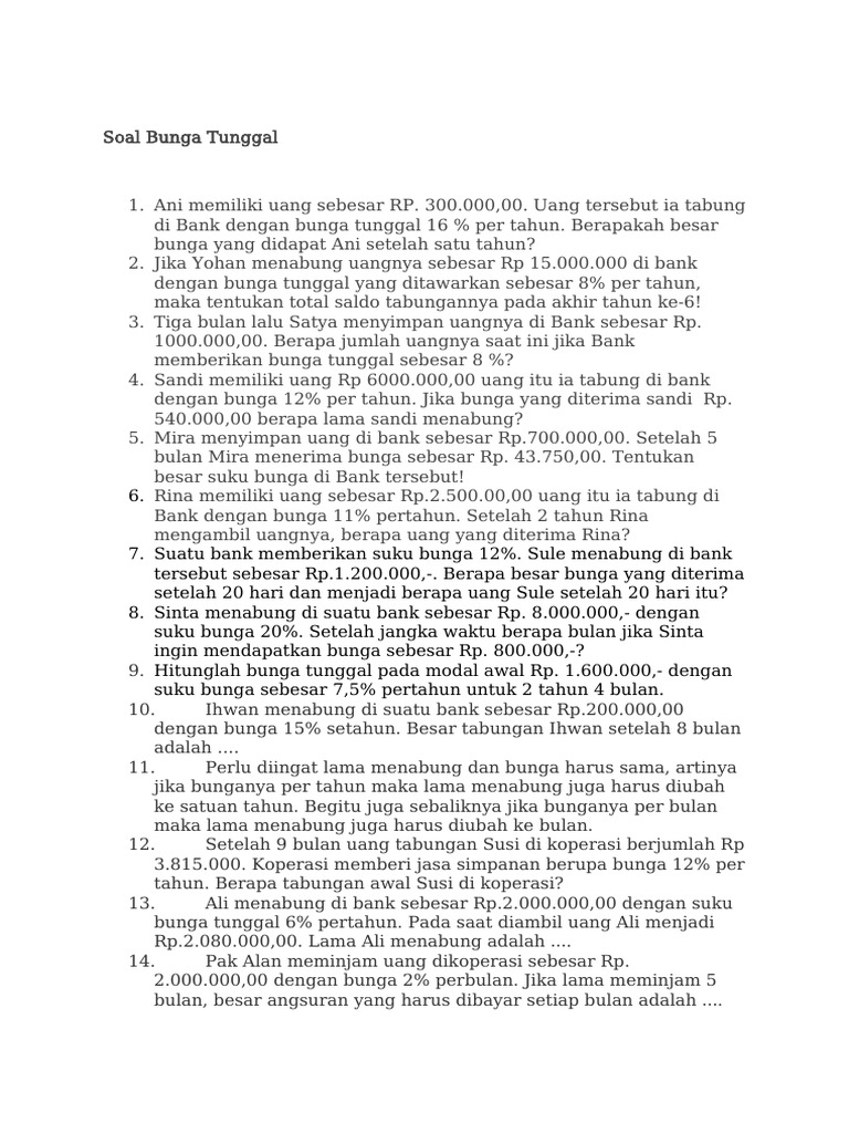 Contoh Soal Bunga Tunggal | PDF