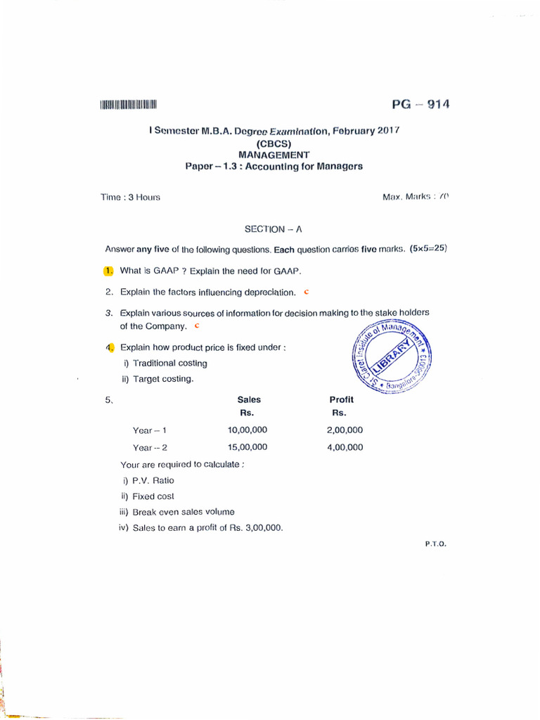 MBA Accounting for Managers Exam 2017 | PDF | Balance Sheet | Fixed Asset