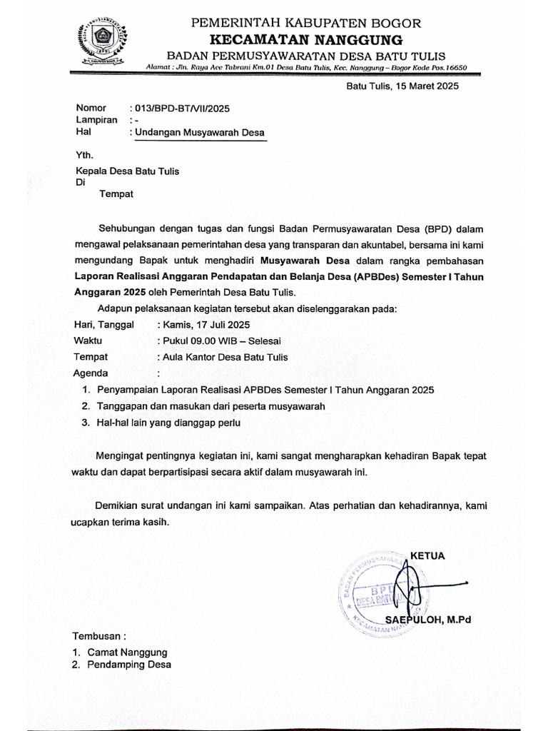 Undangan Musdes 15 Maret 2025 | PDF