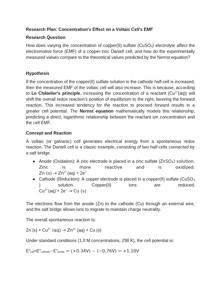 EMF Variation in Daniell Cell with CuSO4 | PDF | Redox | Electrochemistry