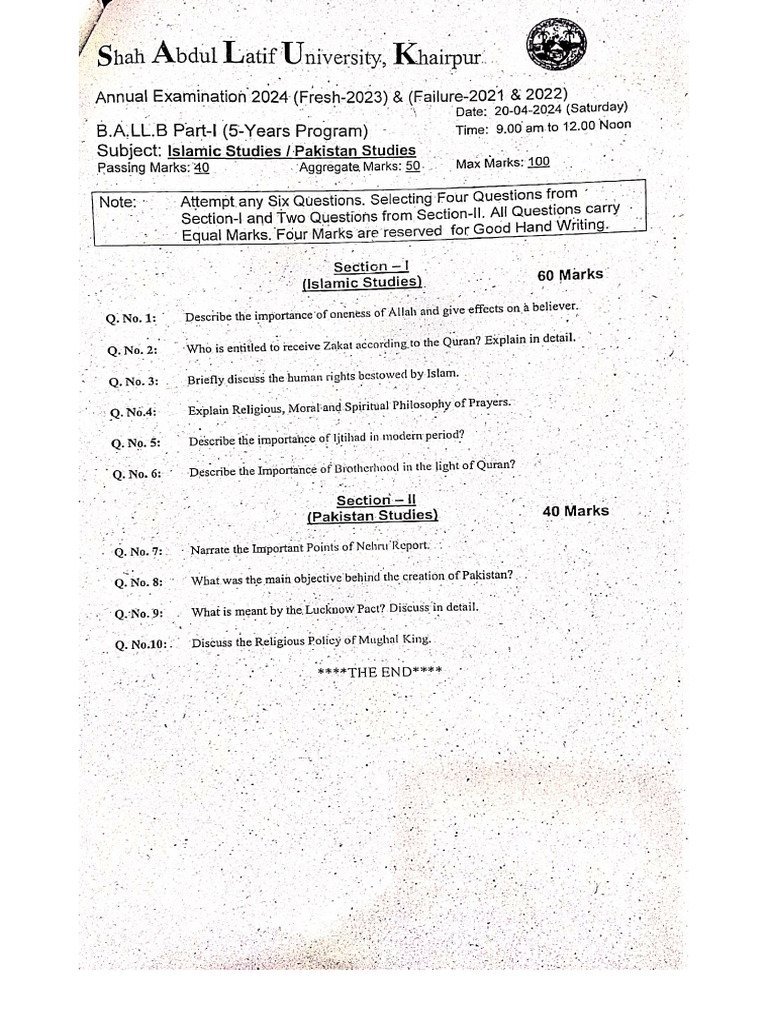 LLB-1 Past Papers 2018 To 2024-1 | PDF