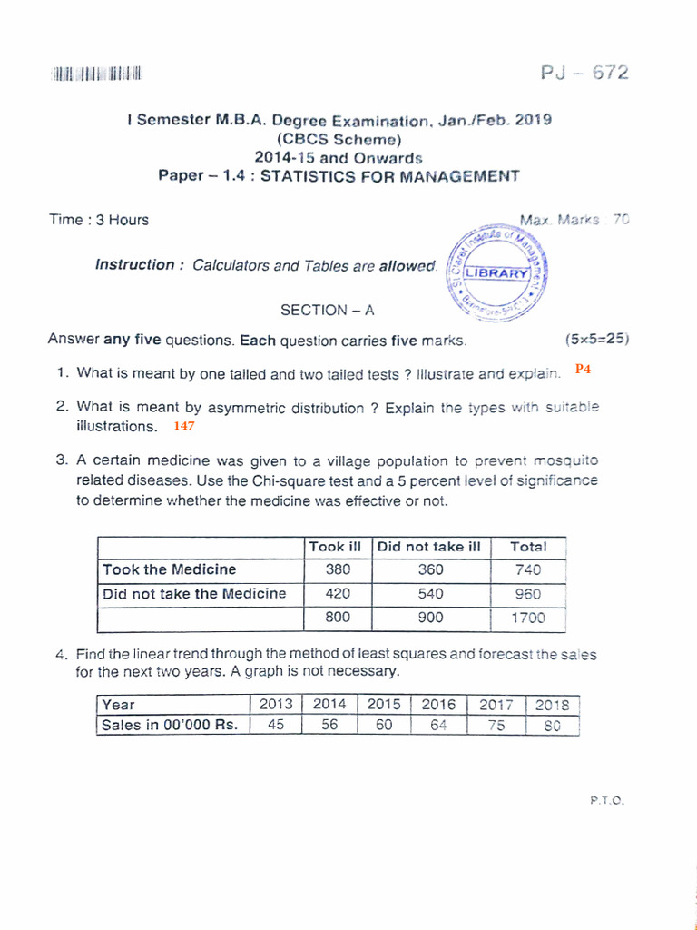 Paper1.4 Statistics Management February 2019 | PDF | Analysis Of ...