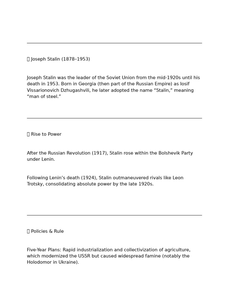 Stalin: Rise, Rule, and Legacy | PDF
