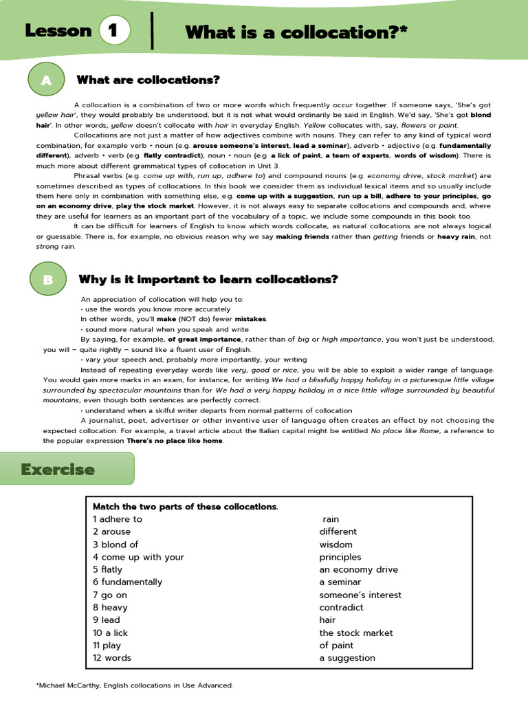Lesson 1 What Is A Collocation | PDF | Word | Noun
