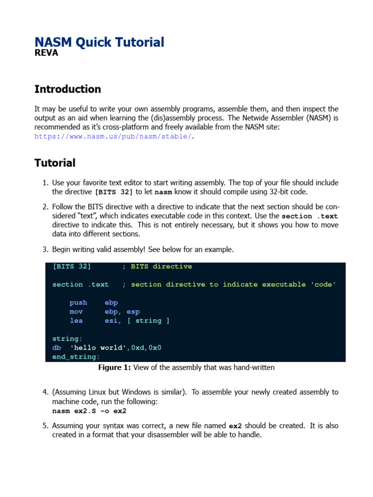 NASM Quick Tutorial | PDF | Computer Programming | Computer Architecture
