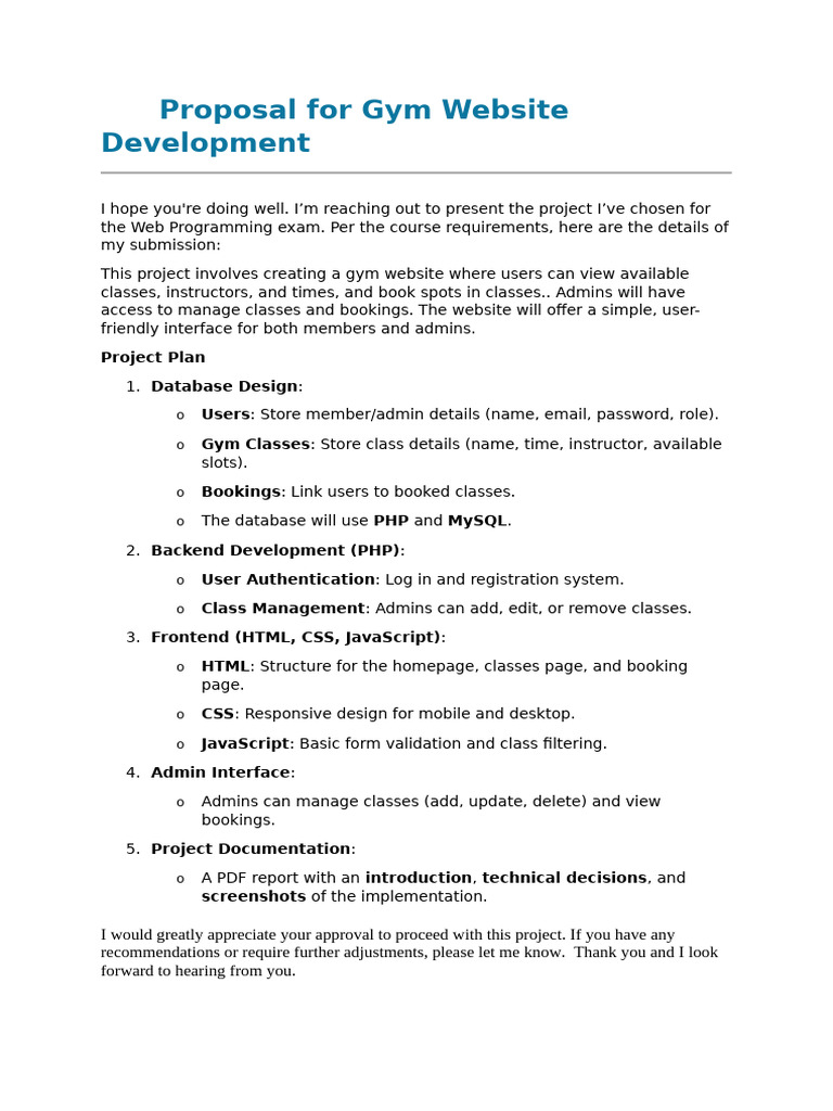 Proposal For Gym Website Development | PDF