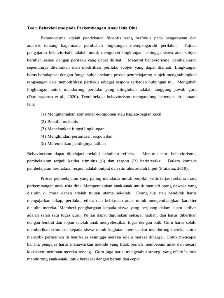 Teori Behaviorisme dalam Pendidikan Anak | PDF