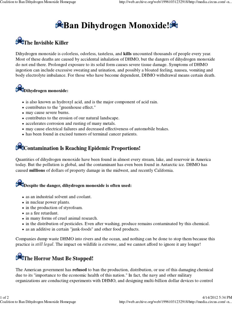 Ban Dihydrogen Monoxide | PDF | Hydrogen | Energy And Resource