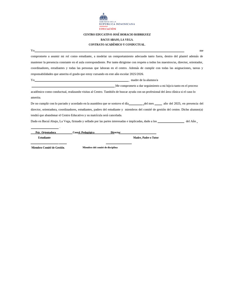 Contrato Academico y Conductual | PDF