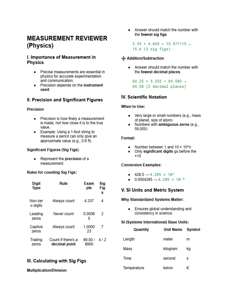 Measurement Reviewer (Physics) | PDF | Significant Figures | Euclidean Vector