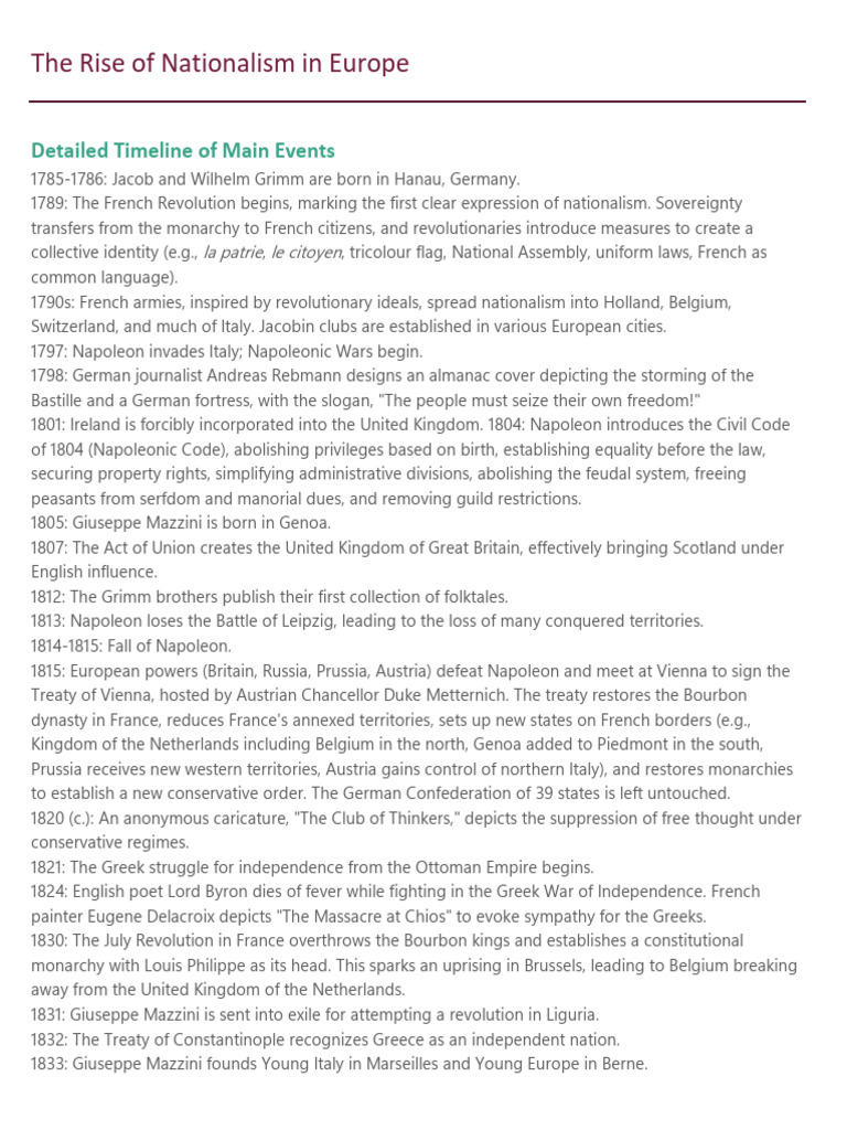 Nationalism in Europe: Key Events Timeline | PDF | German Empire ...
