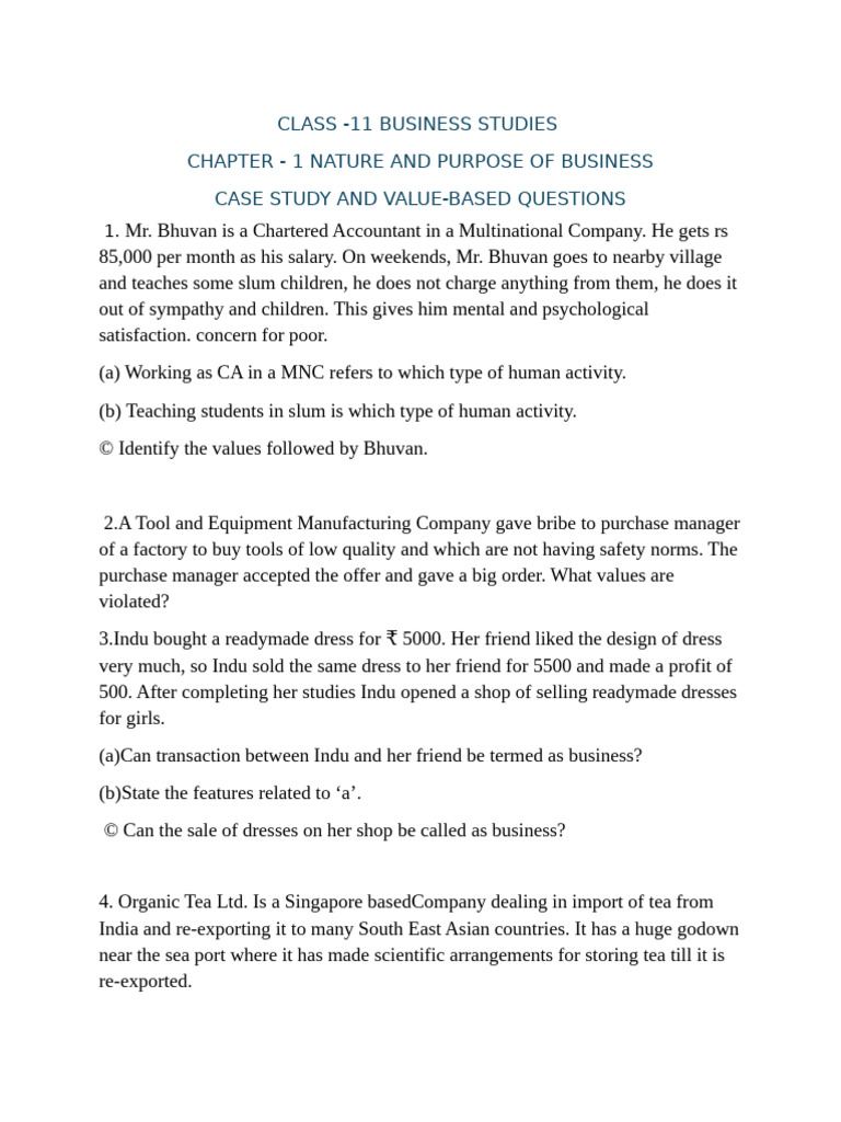 Class 11 Business Studies Case Studies | PDF | Economies | Business