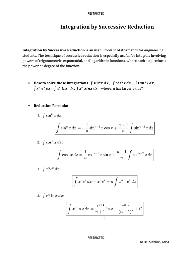 Lec -6_1 Integration by Successive Reduction Formula | PDF