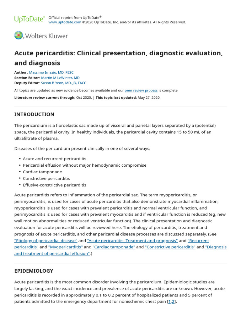 Acute Pericarditis Overview and Diagnosis | PDF | Electrocardiography ...