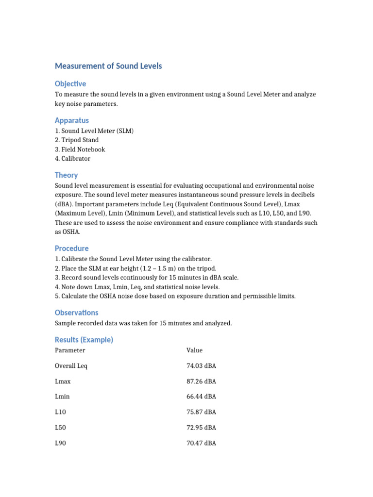 Sound Level Measurement and Analysis | PDF