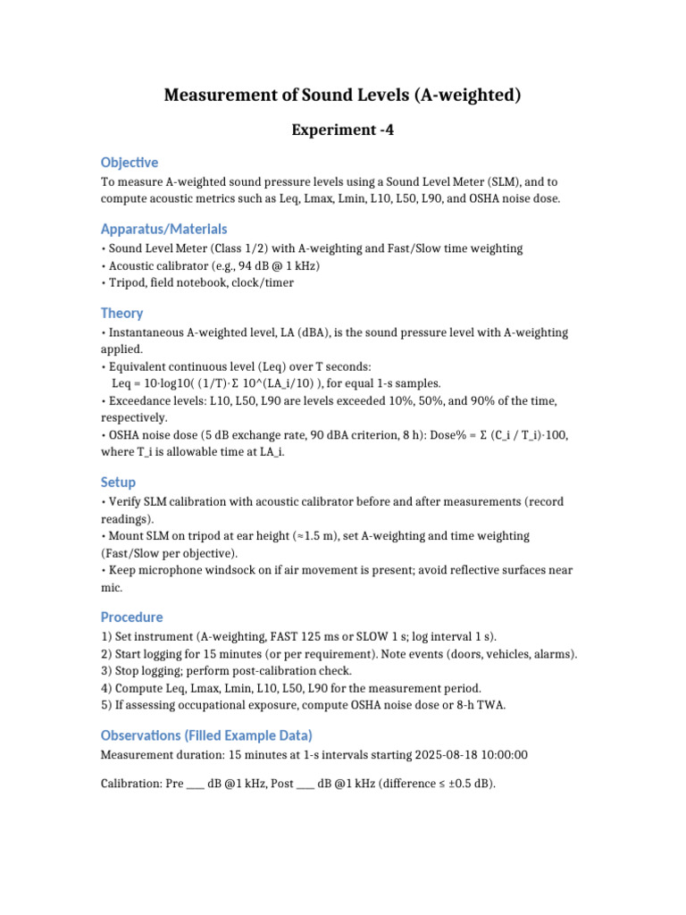 A-Weighted Sound Level Measurement Guide | PDF
