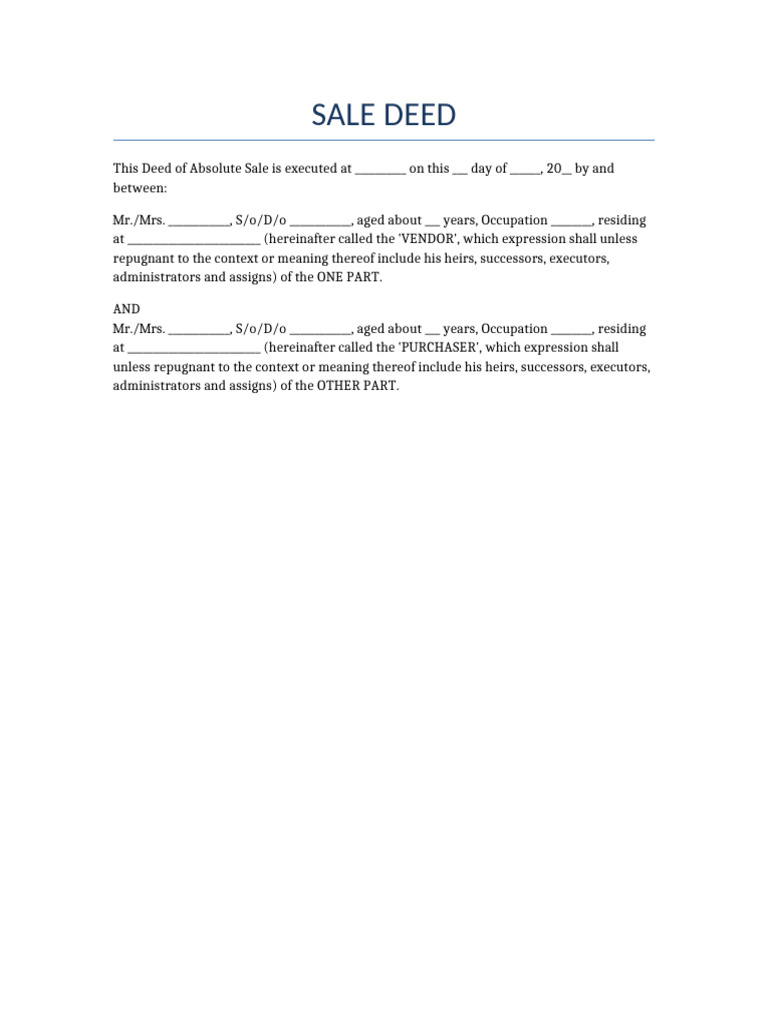 Absolute Sale Deed Template | PDF | Deed | Property