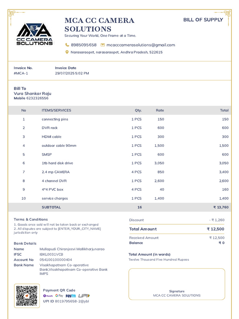 MCA 1 Sales Invoice Vura Shankar Raju | PDF | Payments